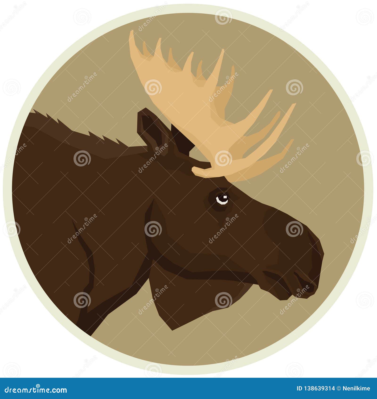 Brown Moose Forest WildLife Round Frame Vector Animals Geometric Style ...