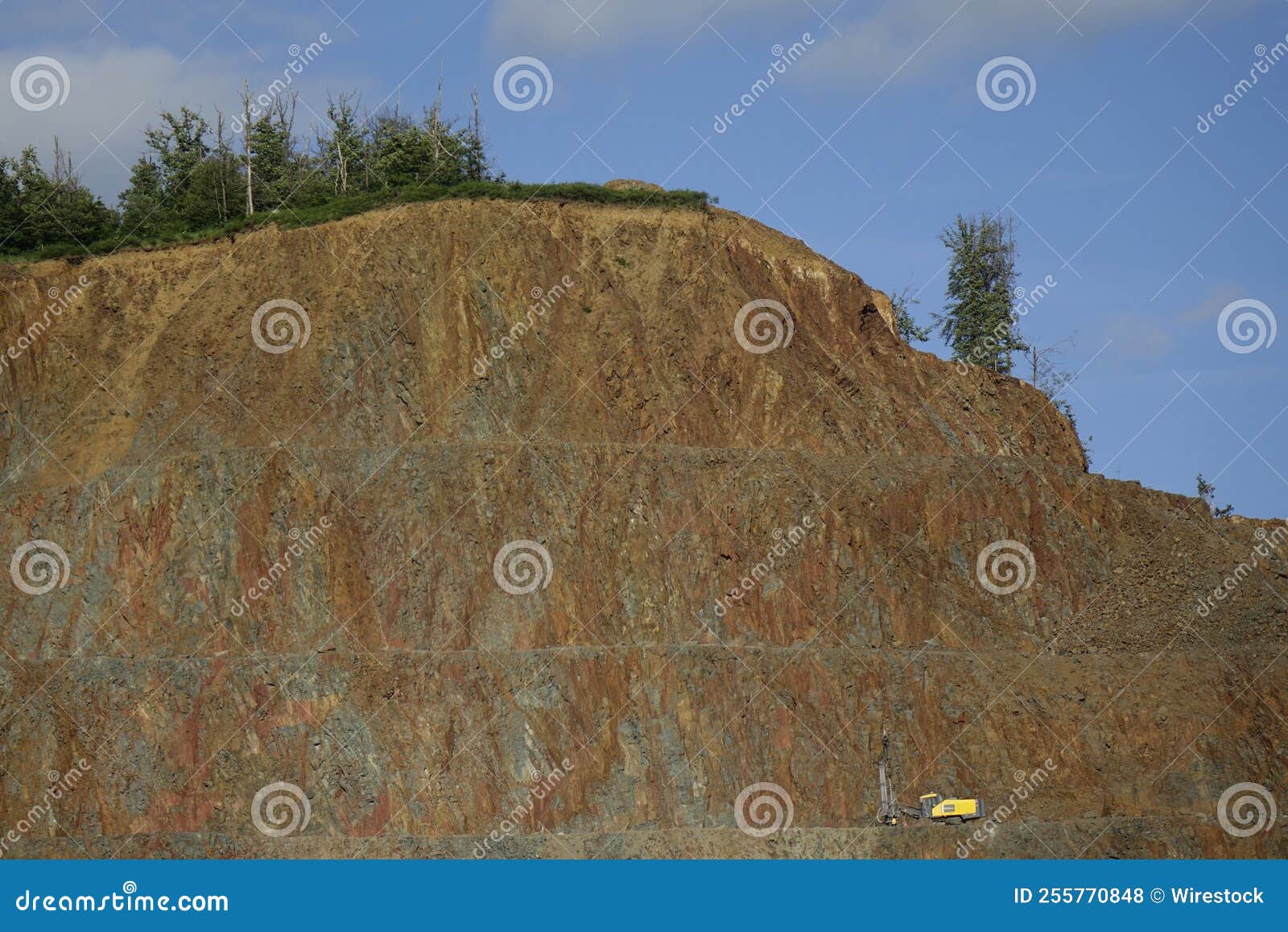Brown Mountain Cliff with Trees on Top Stock Photo - Image of geology ...