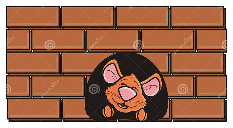 Brown Mouse Peeking Out from a Hole in the Wall Stock Illustration ...