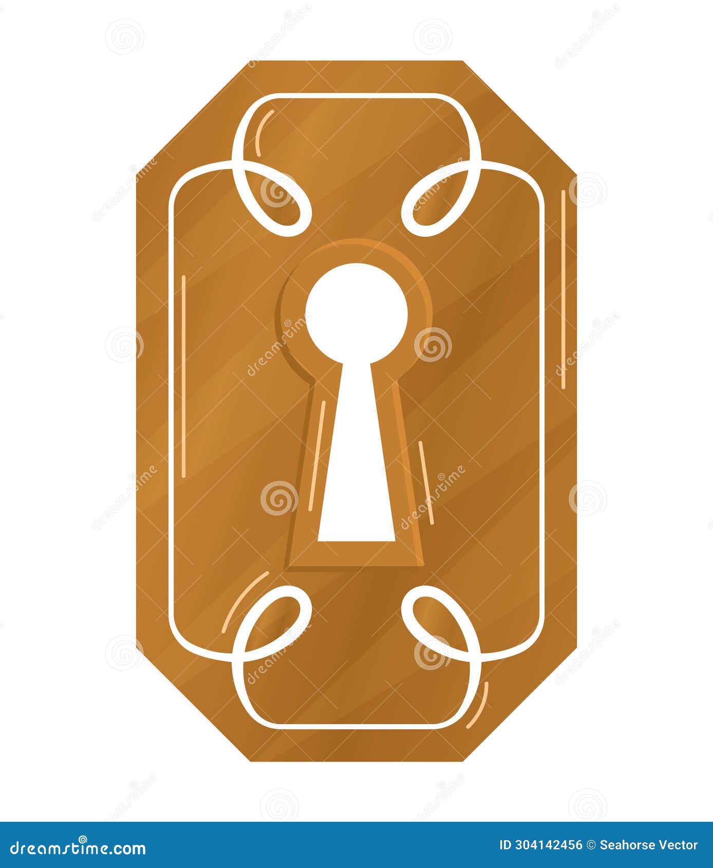 Brown Octagonal Vintage Label with a Keyhole Design. Antique Lock ...