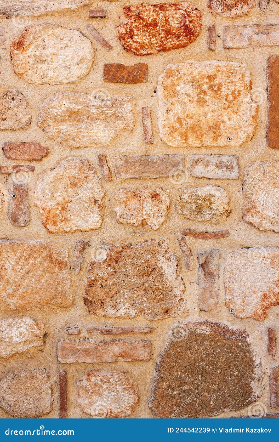 Brown Old Wall of Large and Small Bricks Inside of Cement Mortar ...