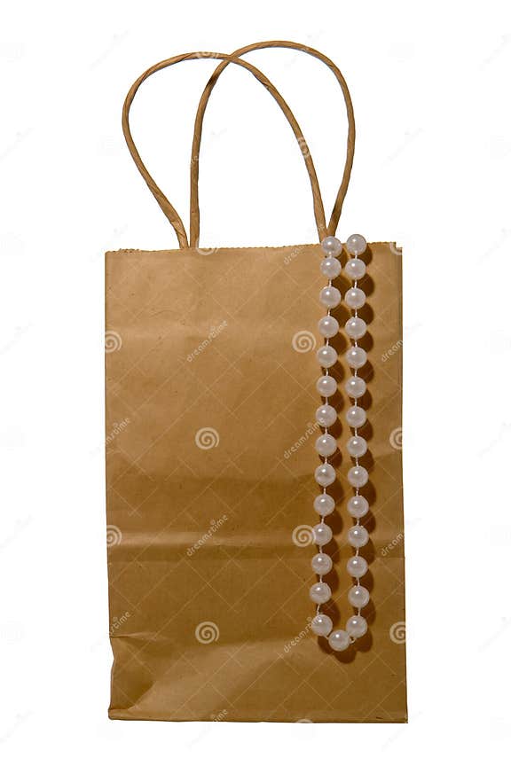 Brown Paper Bag with String of Pearls Isolated Stock Image - Image of ...