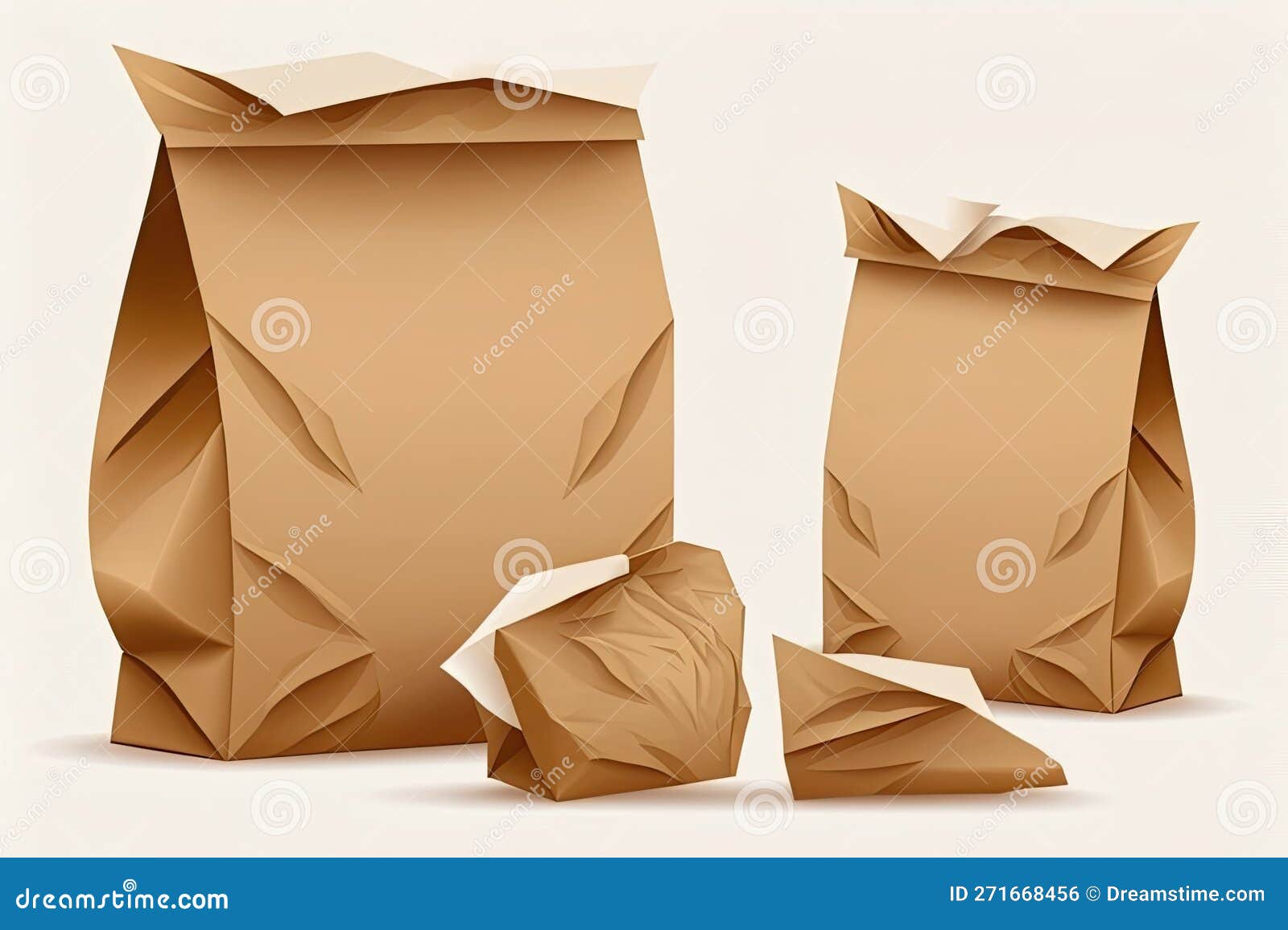 Brown Paper Bags and Crumpled Paper on a White Background Stock ...