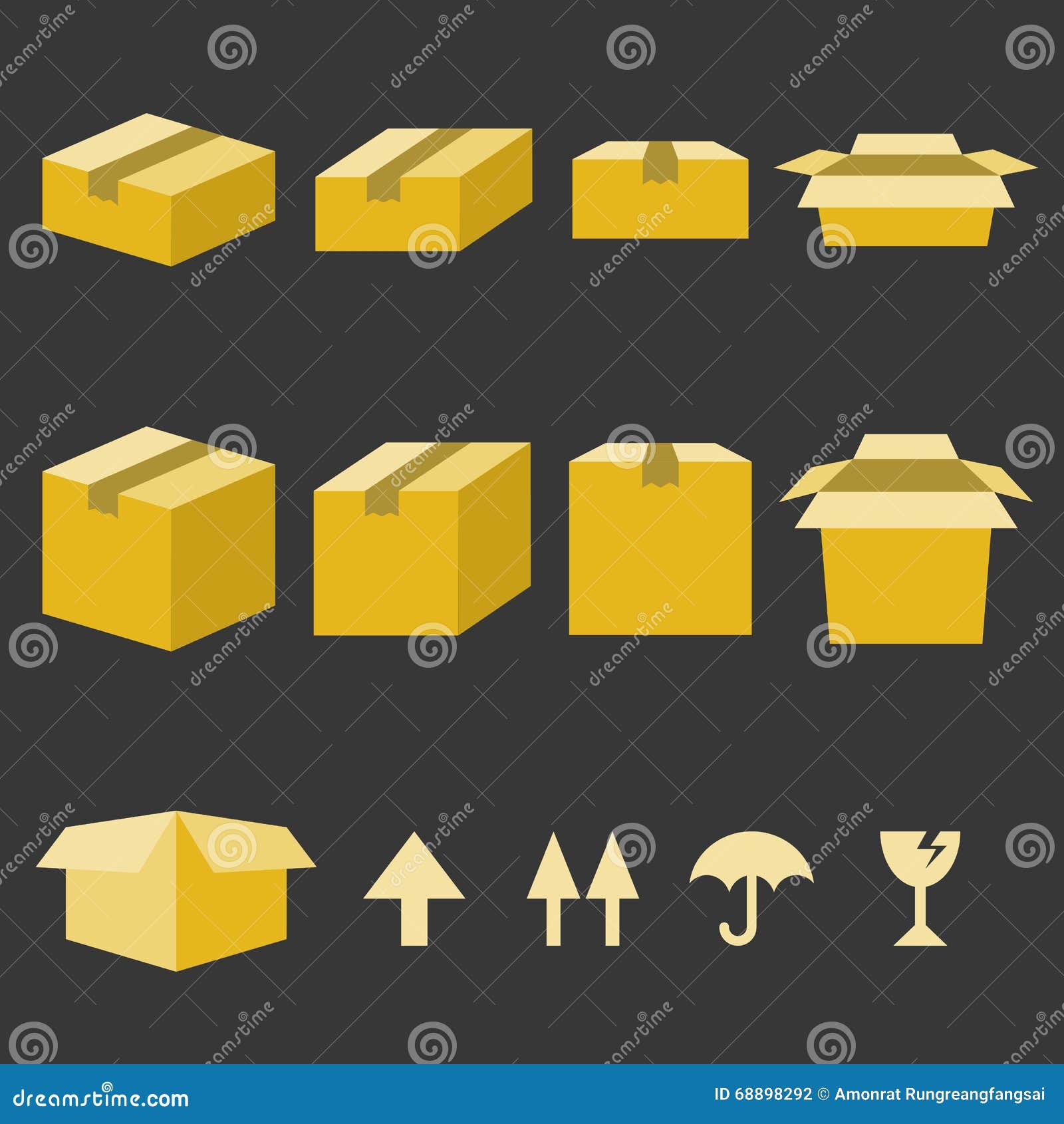Brown paper box icons set stock vector. Illustration of isolated - 68898292