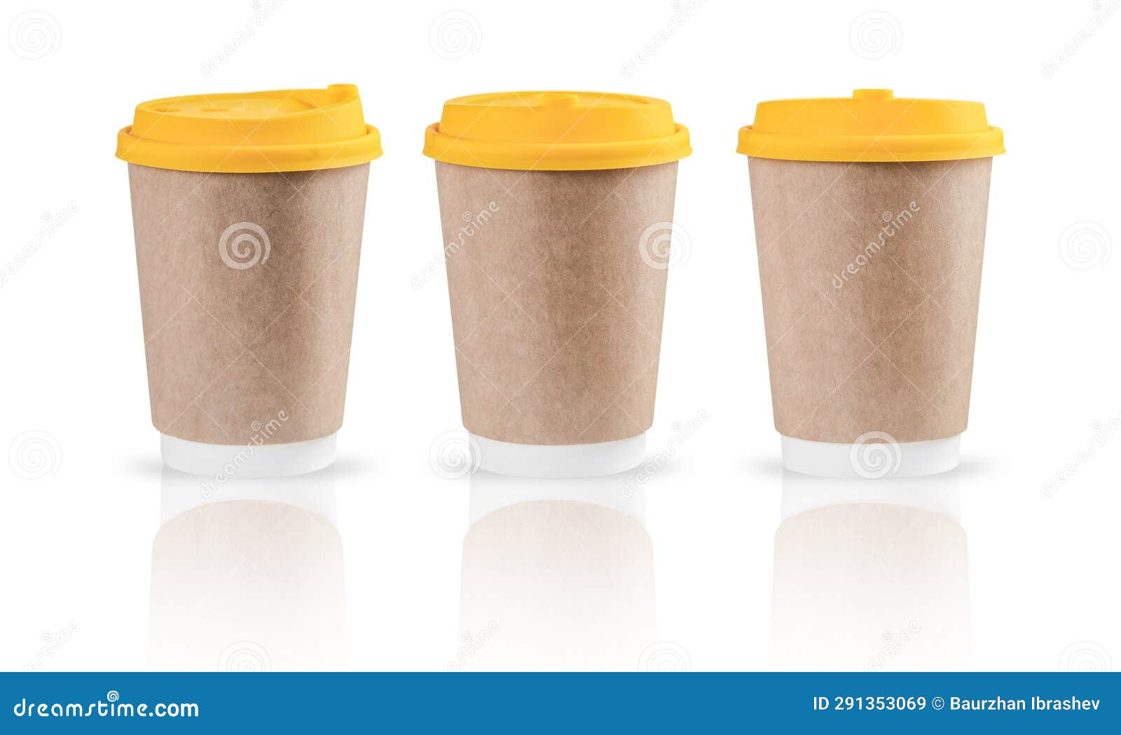 Brown Paper Cups of Coffee, Yellow Plastic Cup Lid. Paper Disposable ...