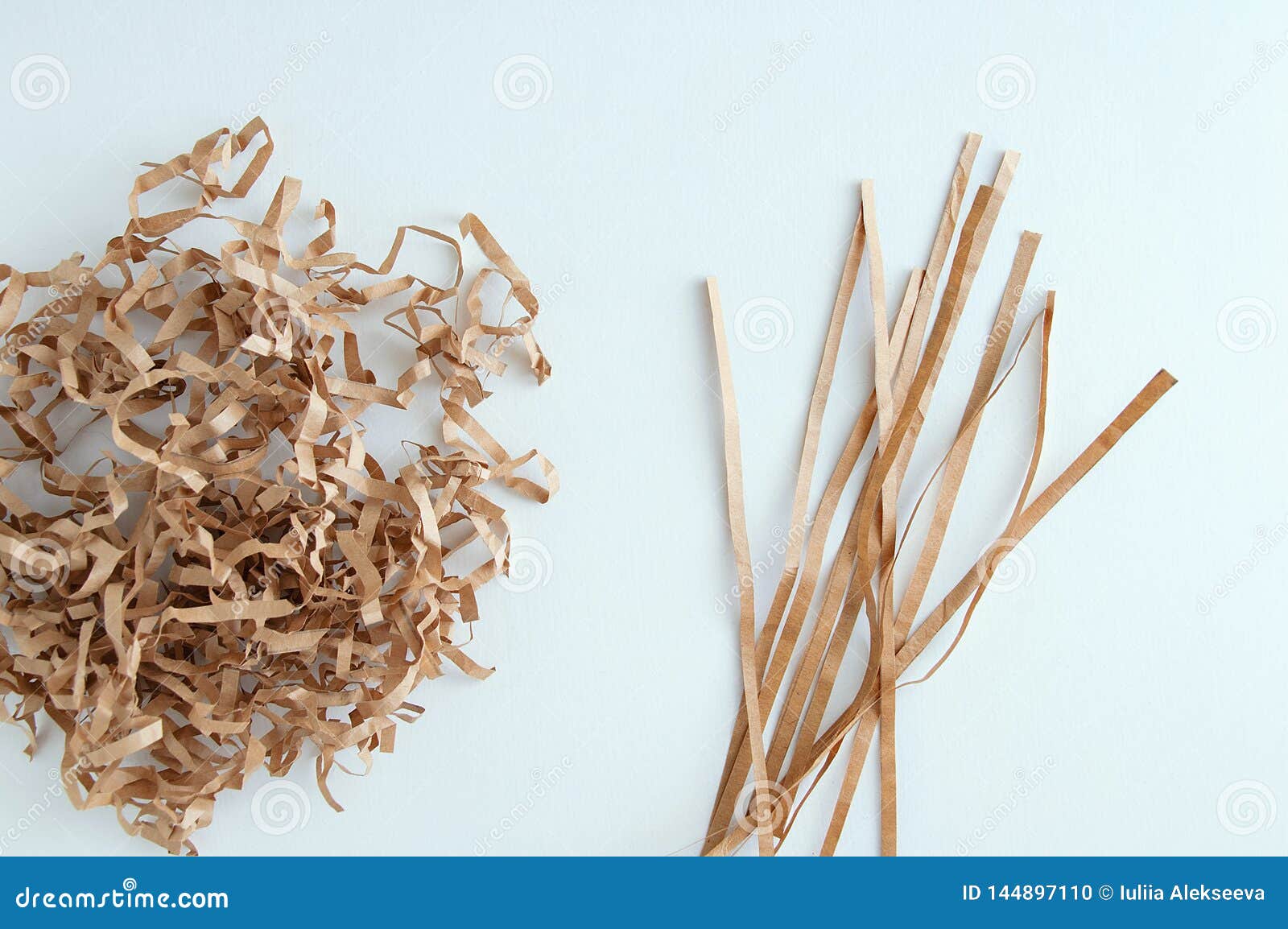 Brown Paper Cut into Strips. View from Above. White Background Stock ...