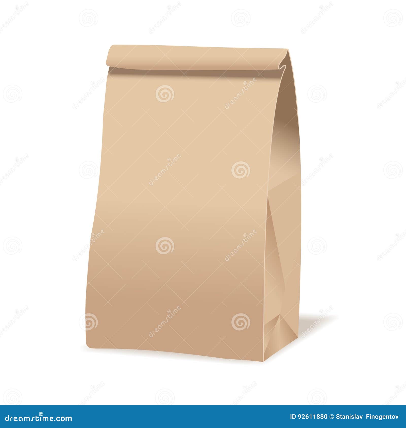 Brown Paper Food Bag Package. Realistic Vector Mockup Template. Vector ...