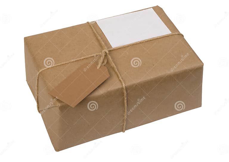 Brown Paper Package Tied with String with Label Stock Image - Image of ...
