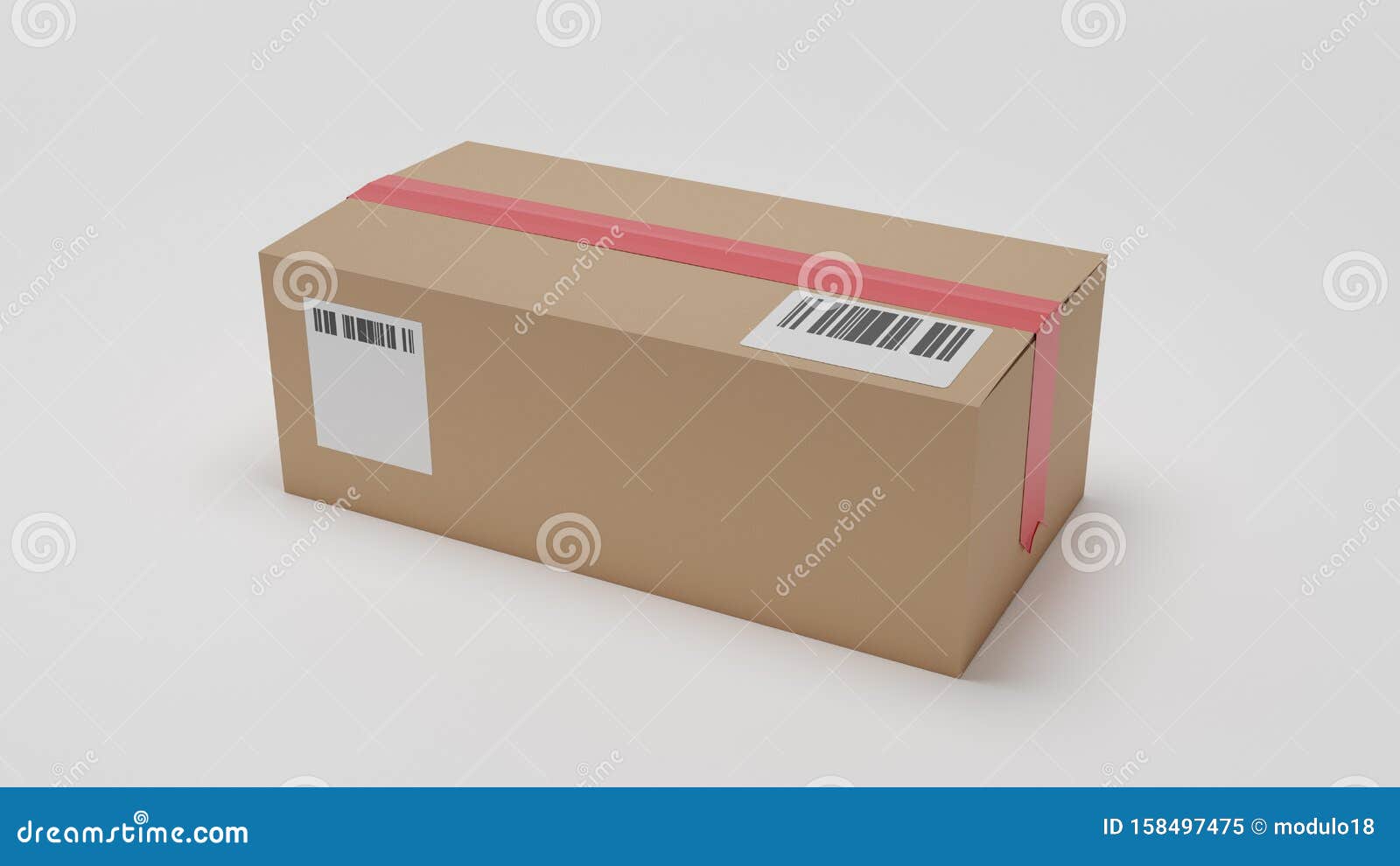 Parcel Box and Abstract Bar Code with Red Tape Stock Illustration ...