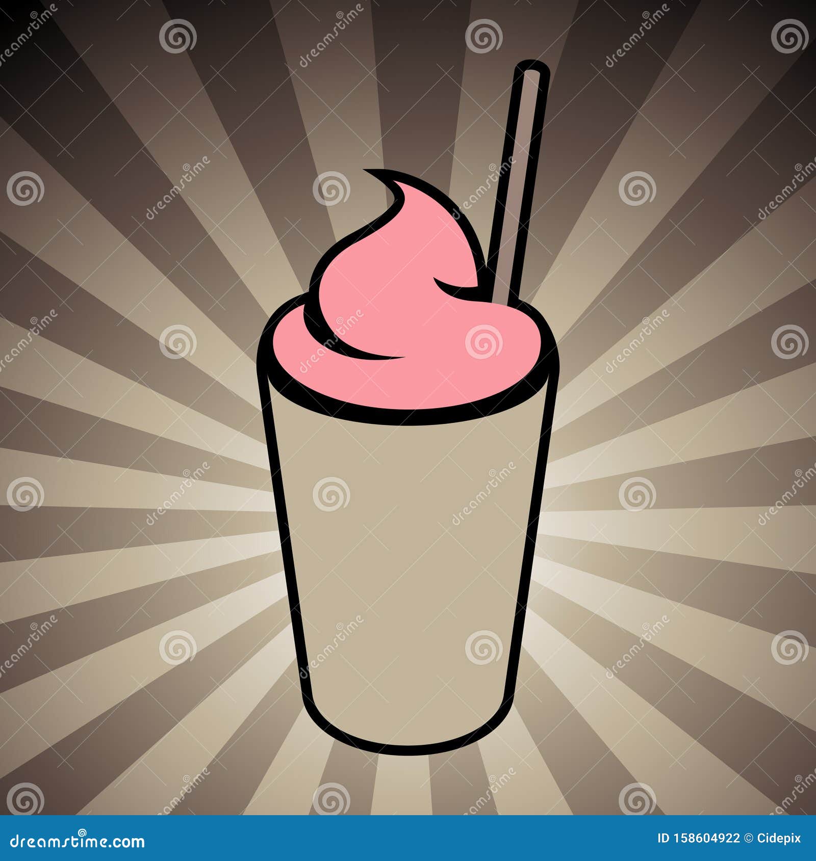 Brown and Pink Milkshake with a Straw Icon on a Brown Striped ...