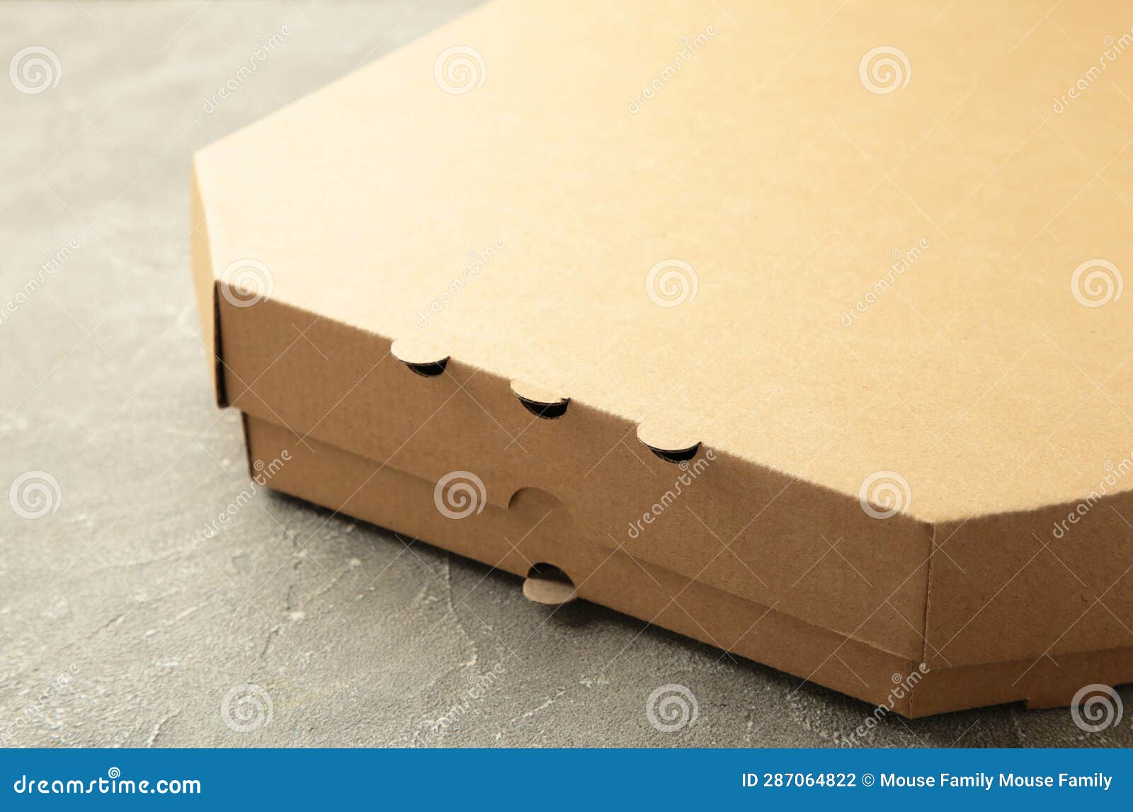 Brown Pizza Box on Grey Background. Top View Stock Photo - Image of ...