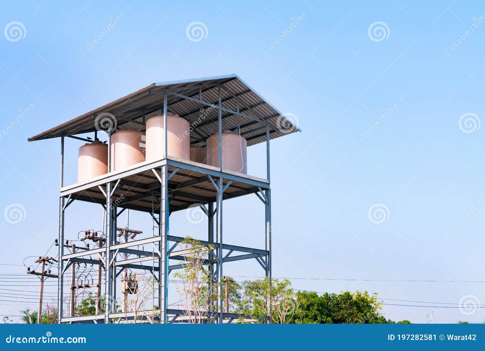 Brown Plastic Water Tank on a Tall Stand Stock Image - Image of roof ...