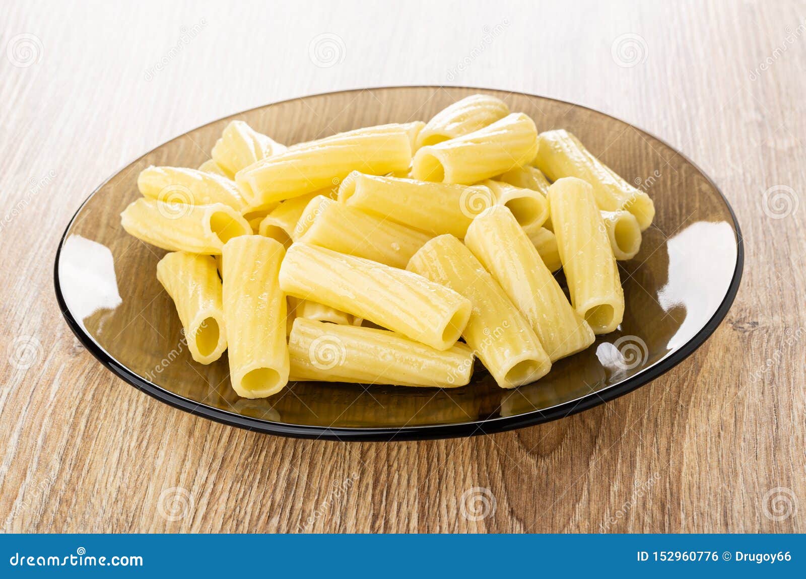 Brown Plate with Cooked Pasta on Wooden Table Stock Photo - Image of ...