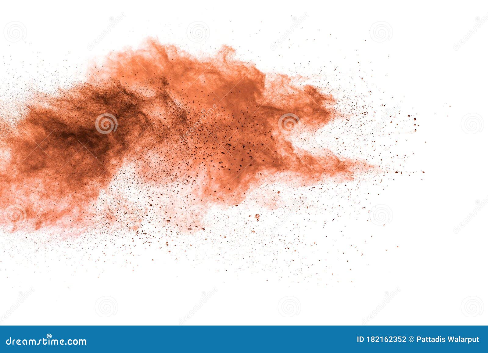 Brown Powder Dust Cloud.Brown Particles Splattered on White Background ...