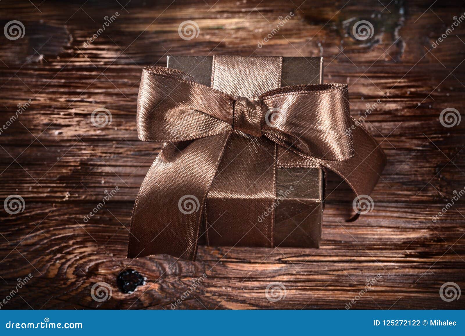 Brown Present Box on Vintage Board Stock Photo - Image of simplicity ...