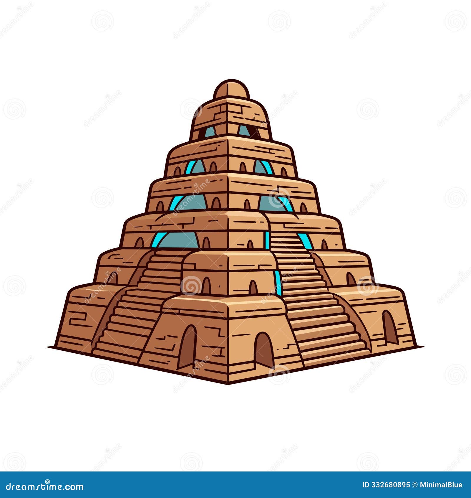 Brown Pyramid Cartoon Illustration with Multiple Entrances Stock ...