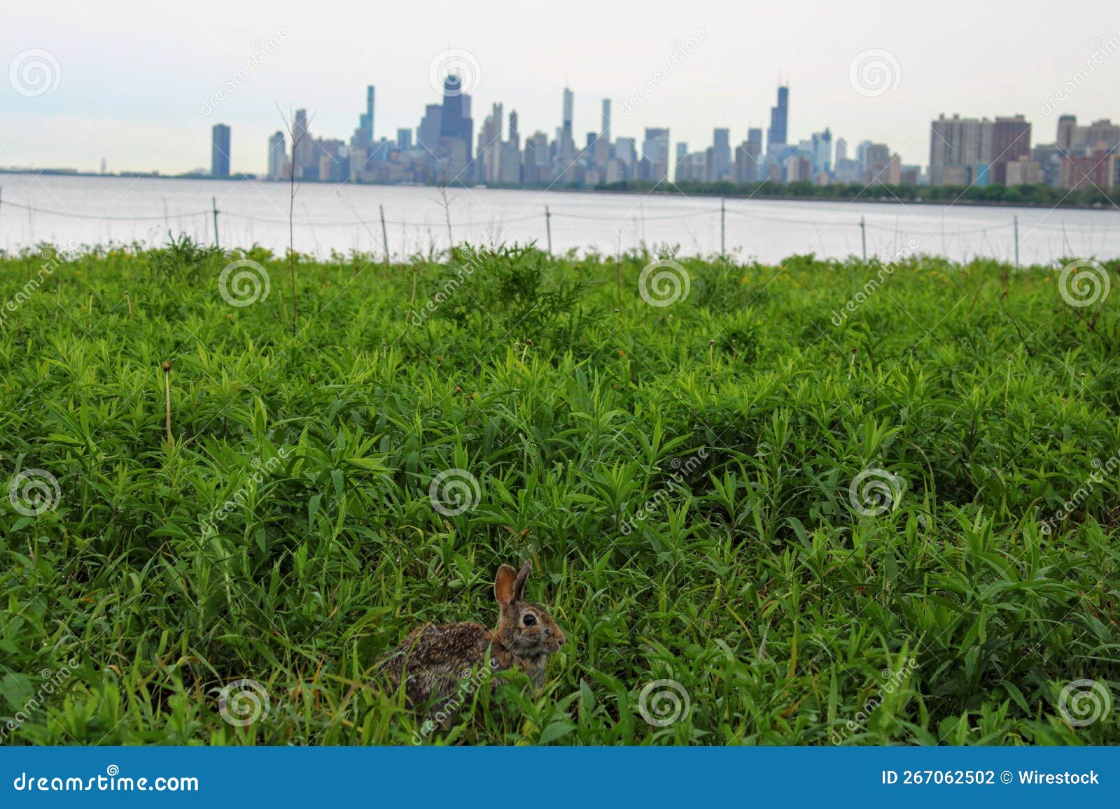 Brown Rabbit on Green Grass with a City Background Editorial ...