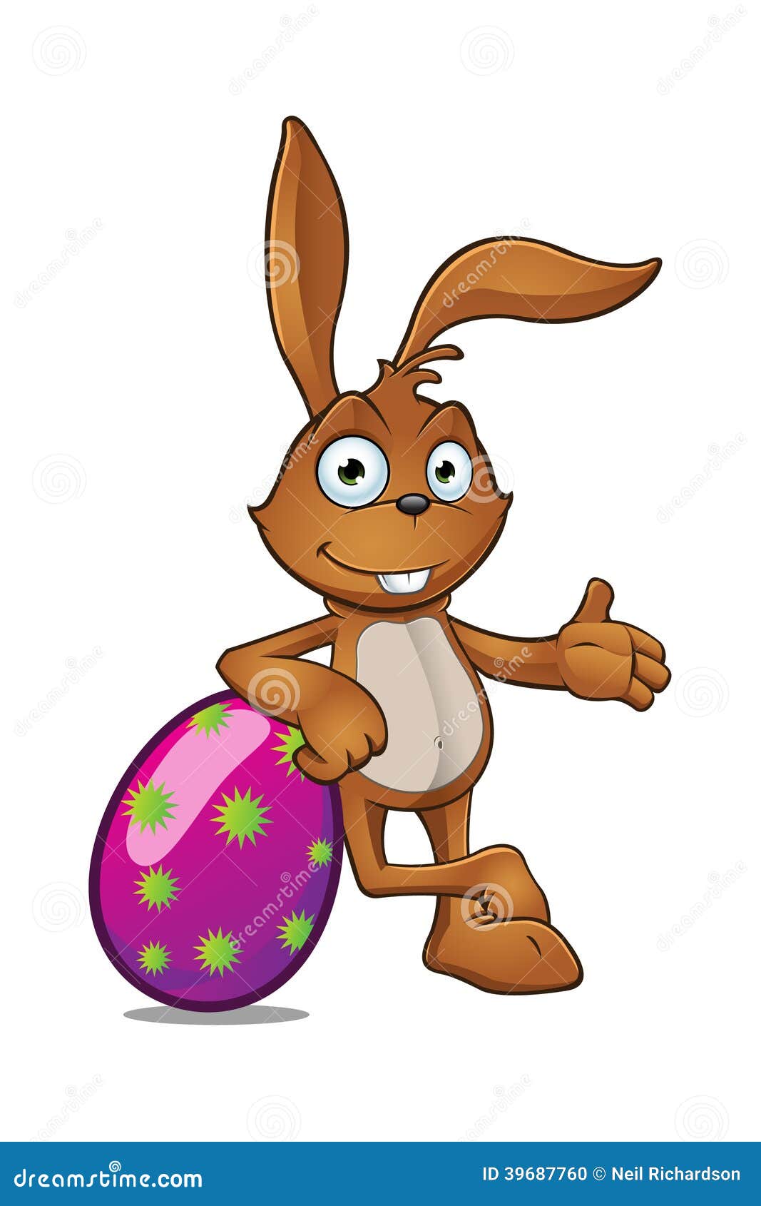 Brown Rabbit Leaning on Purple Egg Stock Vector - Illustration of ...