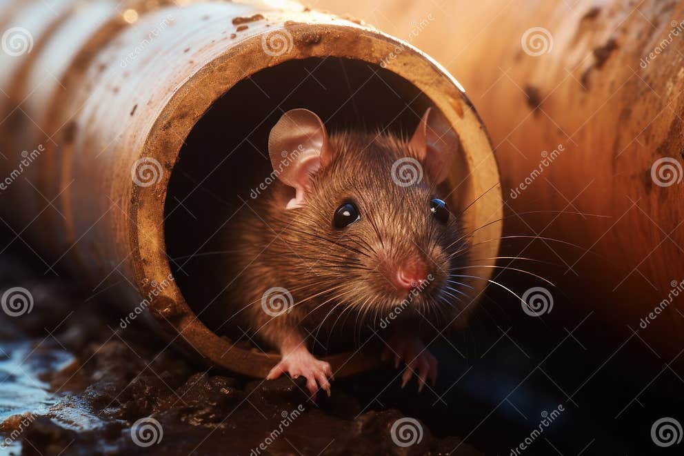 A Brown Rat in a Water Pipe Stock Illustration - Illustration of nose ...