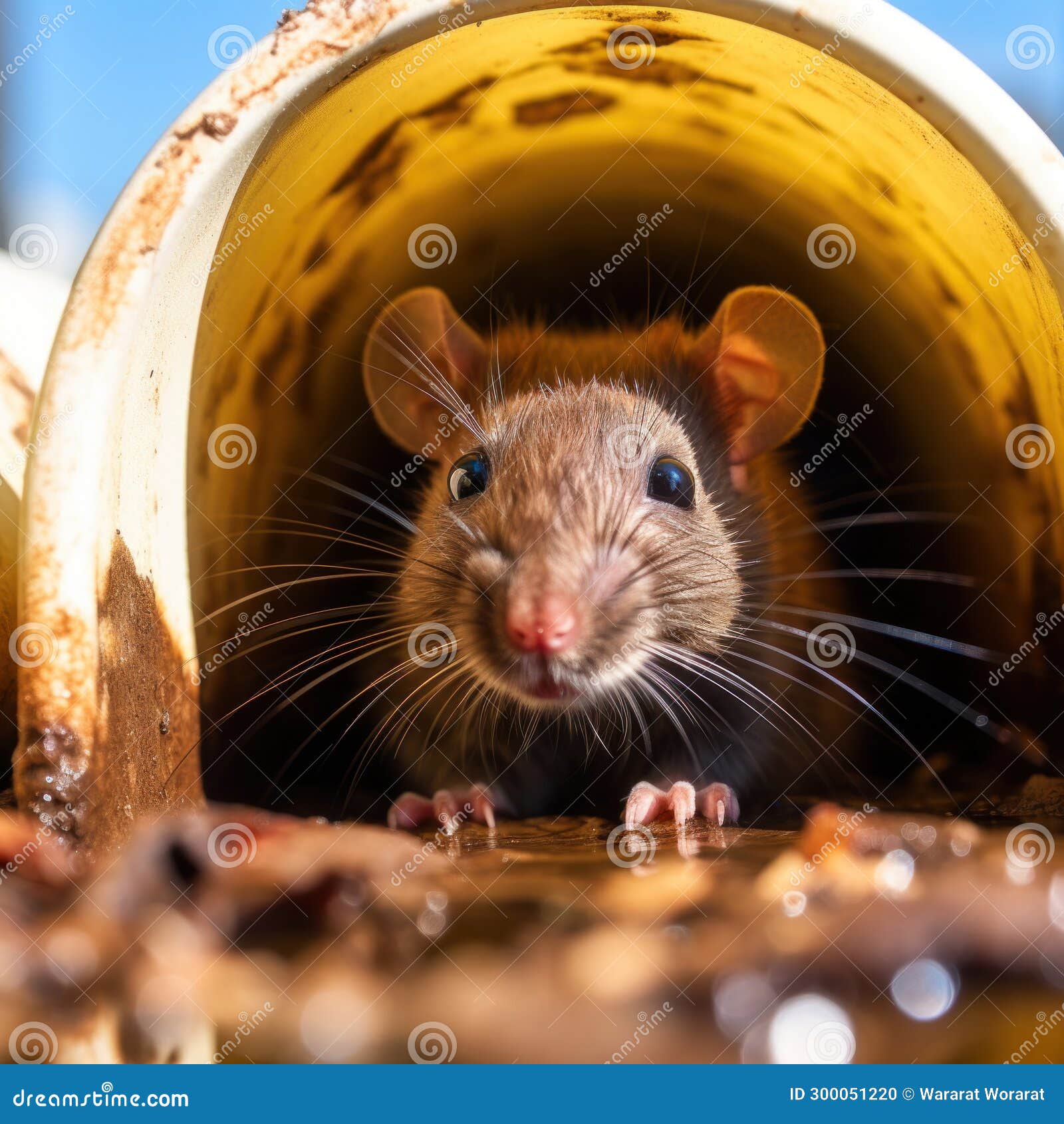 A Brown Rat in a Water Pipe Stock Illustration - Illustration of animal ...