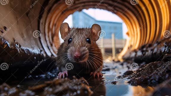 A Brown Rat in a Water Pipe Stock Illustration - Illustration of pipe ...