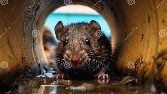 A Brown Rat in a Water Pipe Stock Illustration - Illustration of pipe ...