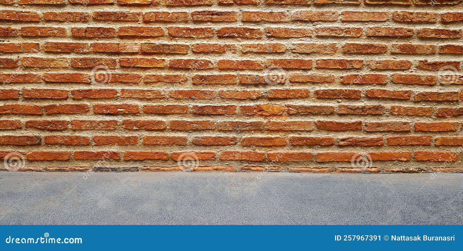 Brown or Red Brick Wall with Grey or Gray Floor for Background. Line ...