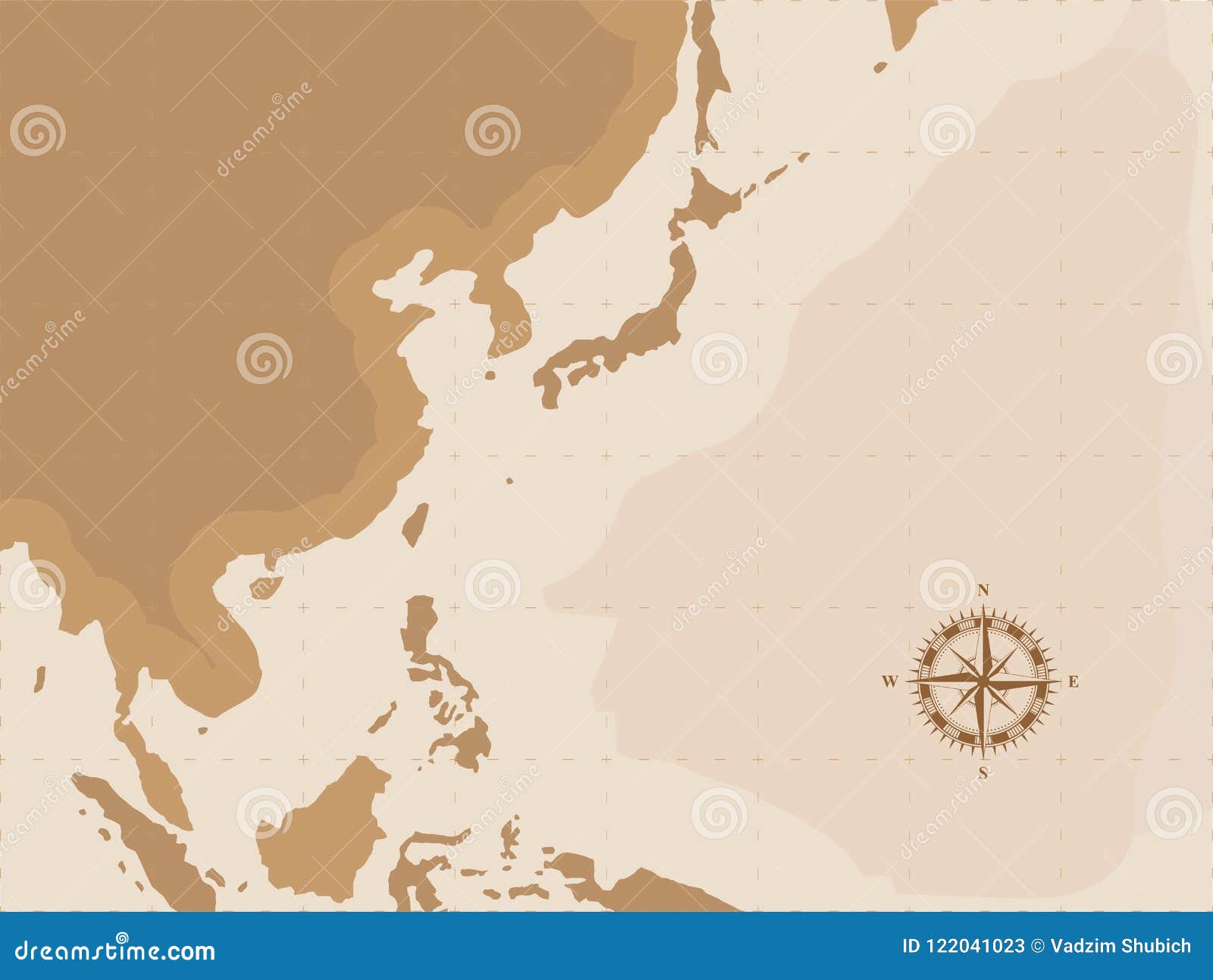 Brown Retro World Map with Compass, Flat Vector Illustration EPS10 ...