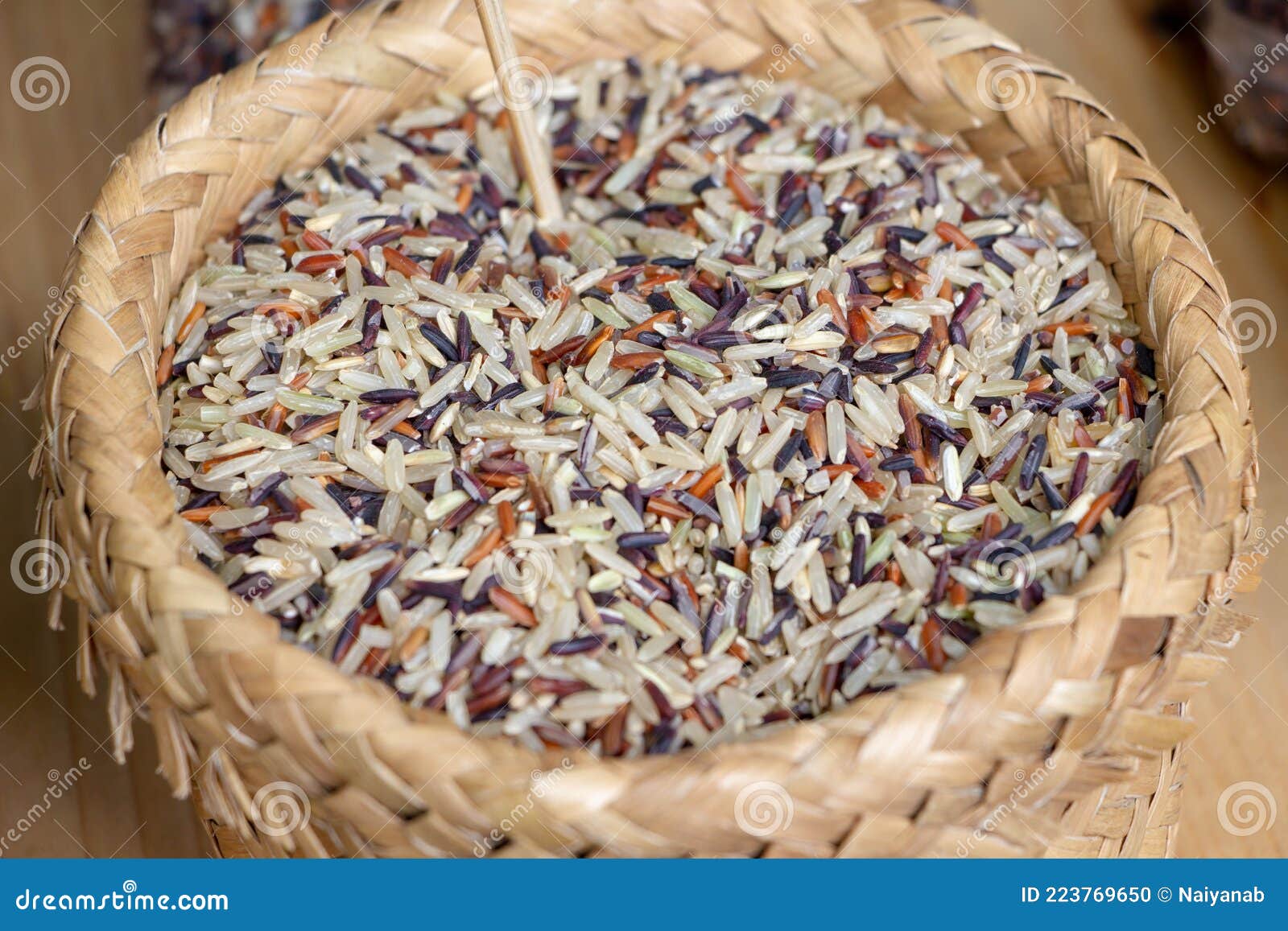 Brown rice in basket stock photo. Image of natural, agriculture - 223769650