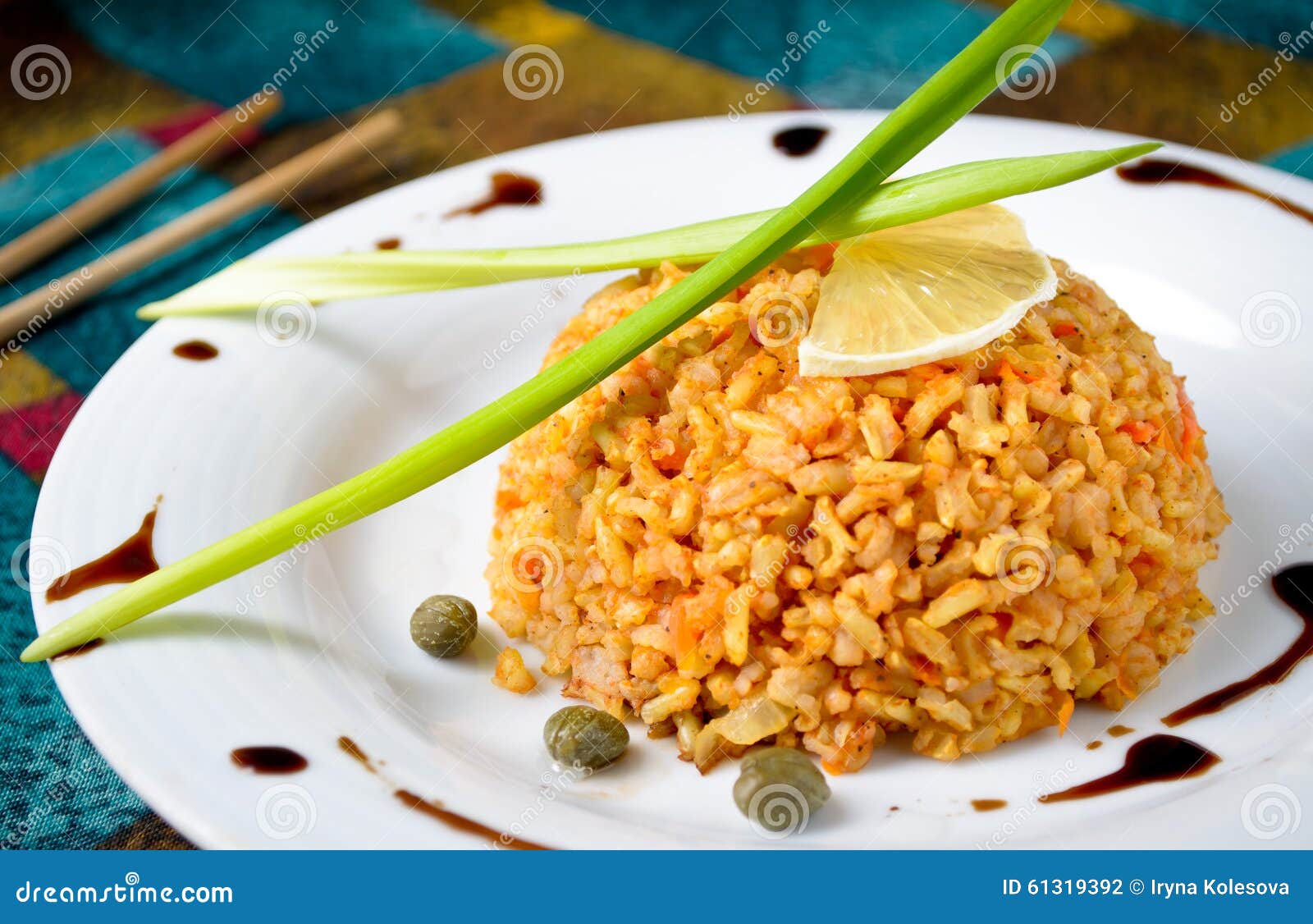 Brown Rice with Capers, Lemon, Chive and Balsamic Vinegar Stock Photo ...