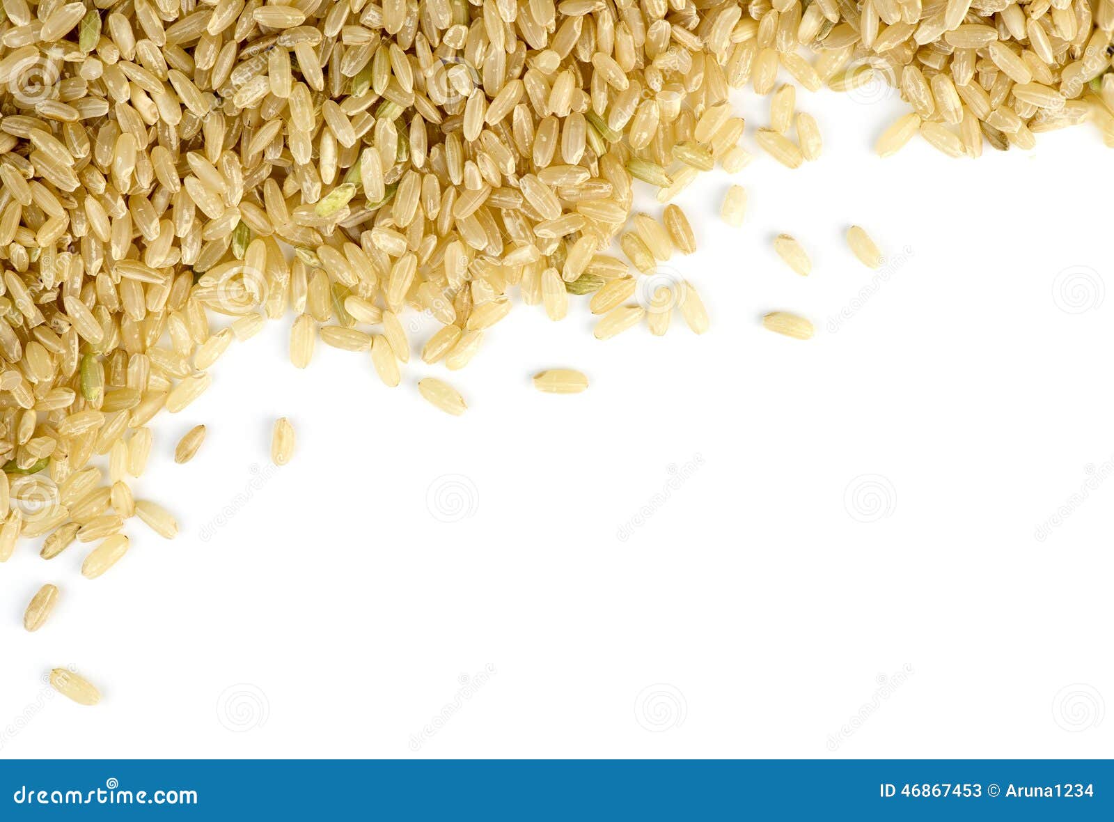 Brown Rice Scattered Against White with Copyspace Stock Image - Image ...