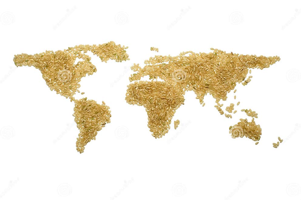 Brown rice world map stock image. Image of food, production - 5095255
