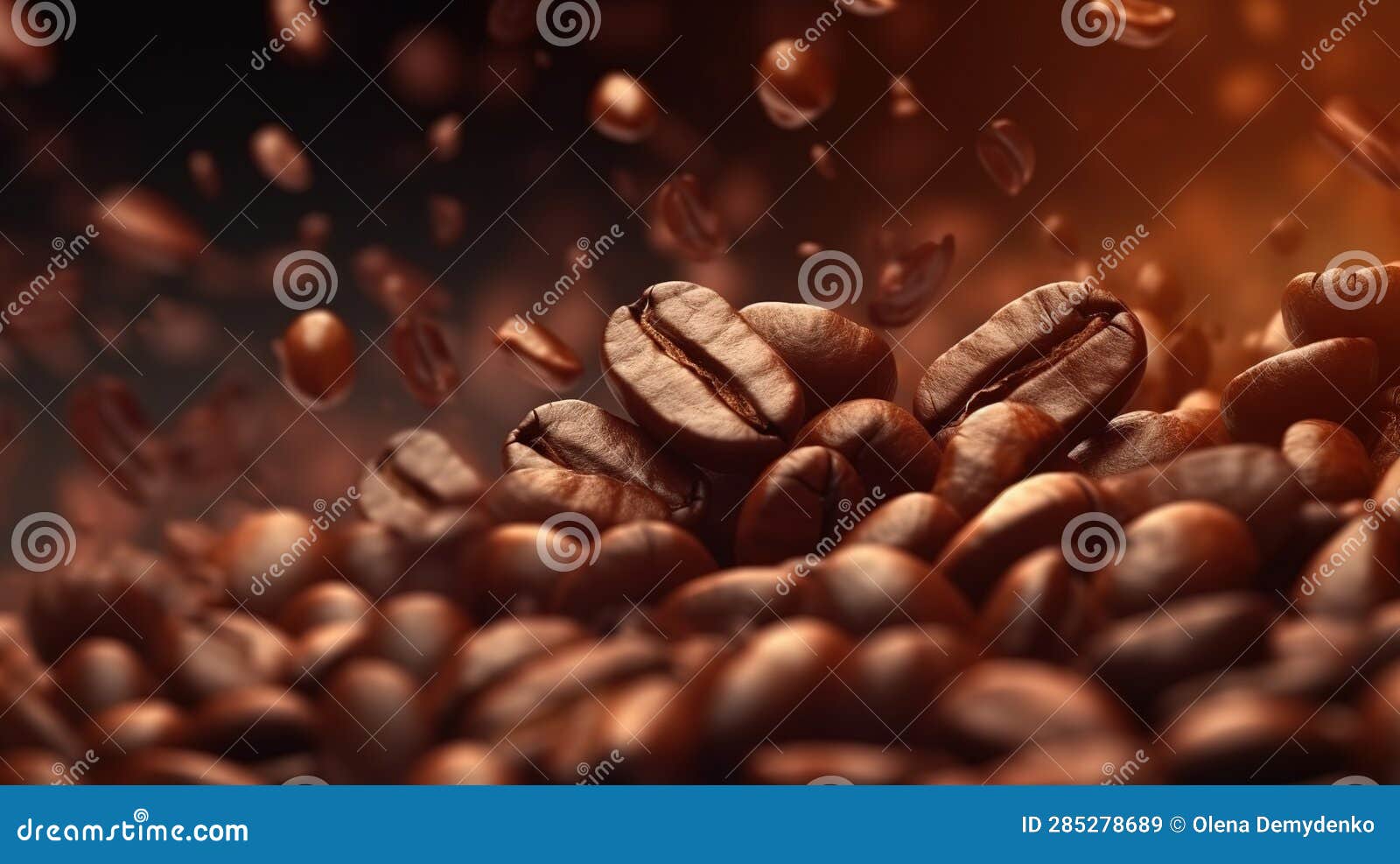 Brown Roasted Large Coffee Beans Close-up on a Dark Background ...