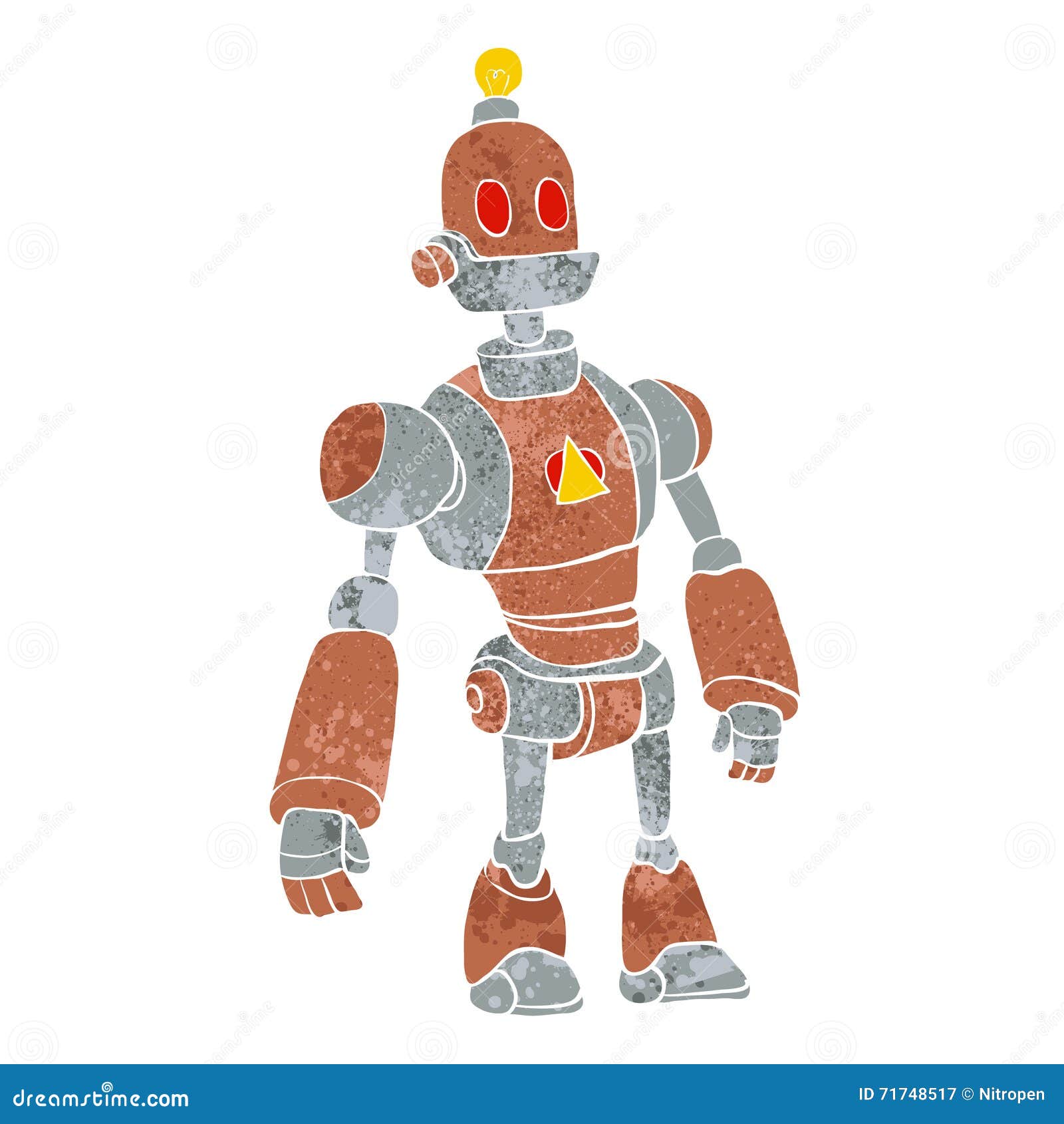 Brown robot with lamp head stock vector. Illustration of cute - 71748517