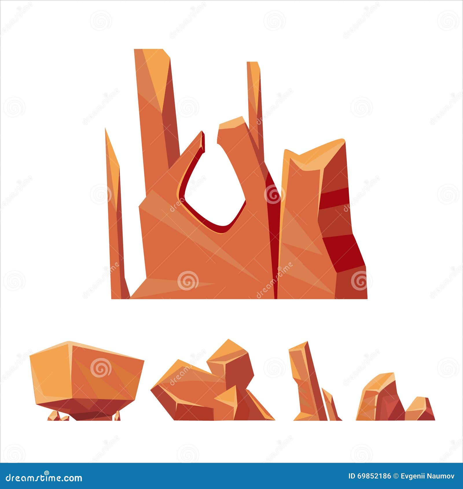 Brown Rock Elements Set stock vector. Illustration of flat - 69852186