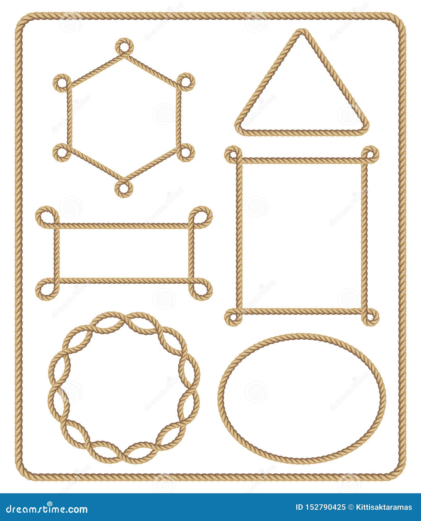 Brown Rope. Realistic Ropes Marine Cord, Nautical Curved Round Twine ...