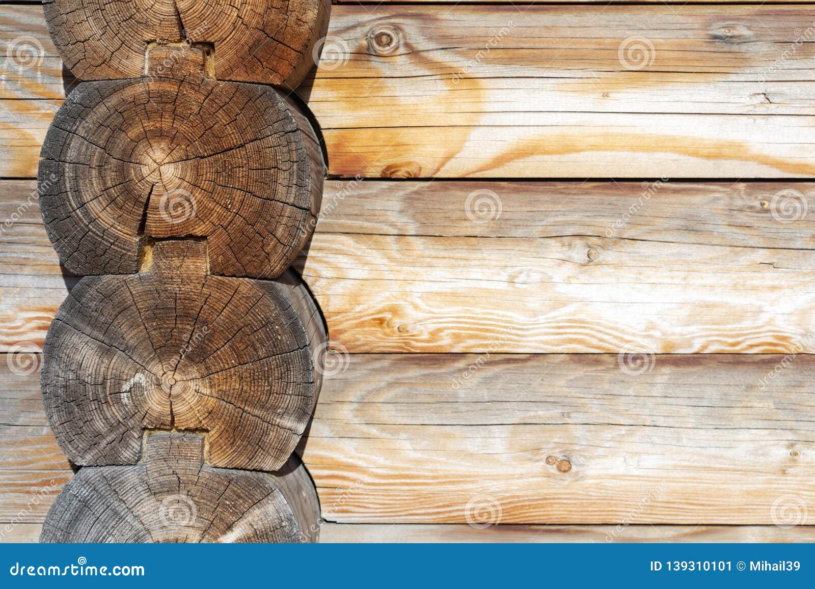 Brown Rustic Wooden Texture Background. Facade of a Log House, Copy ...