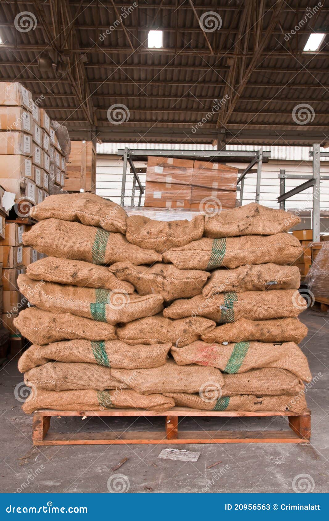 Brown Sacks Stack on Pallet Stock Image - Image of material, full: 20956563