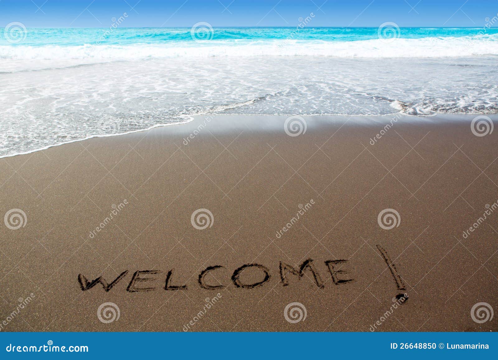 Brown Sand Beach with Written Word Welcome Stock Photo - Image of ...