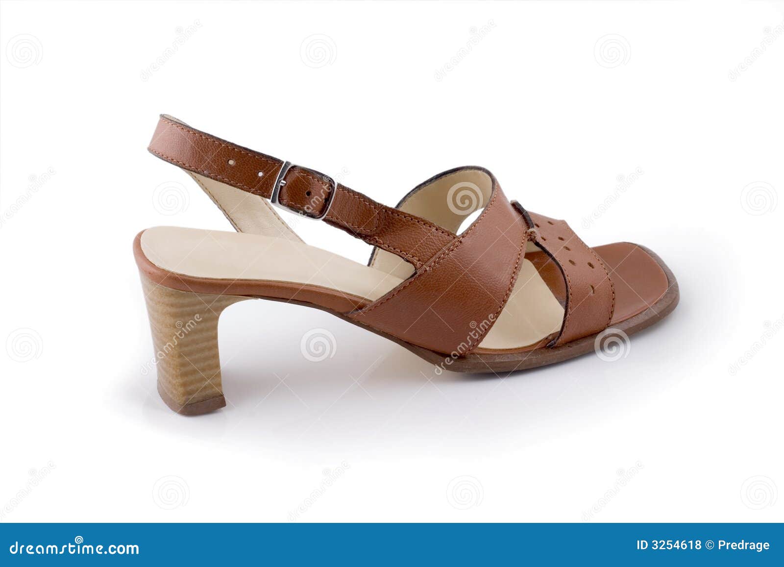 Brown sandal with heel stock photo. Image of buckle, heel - 3254618