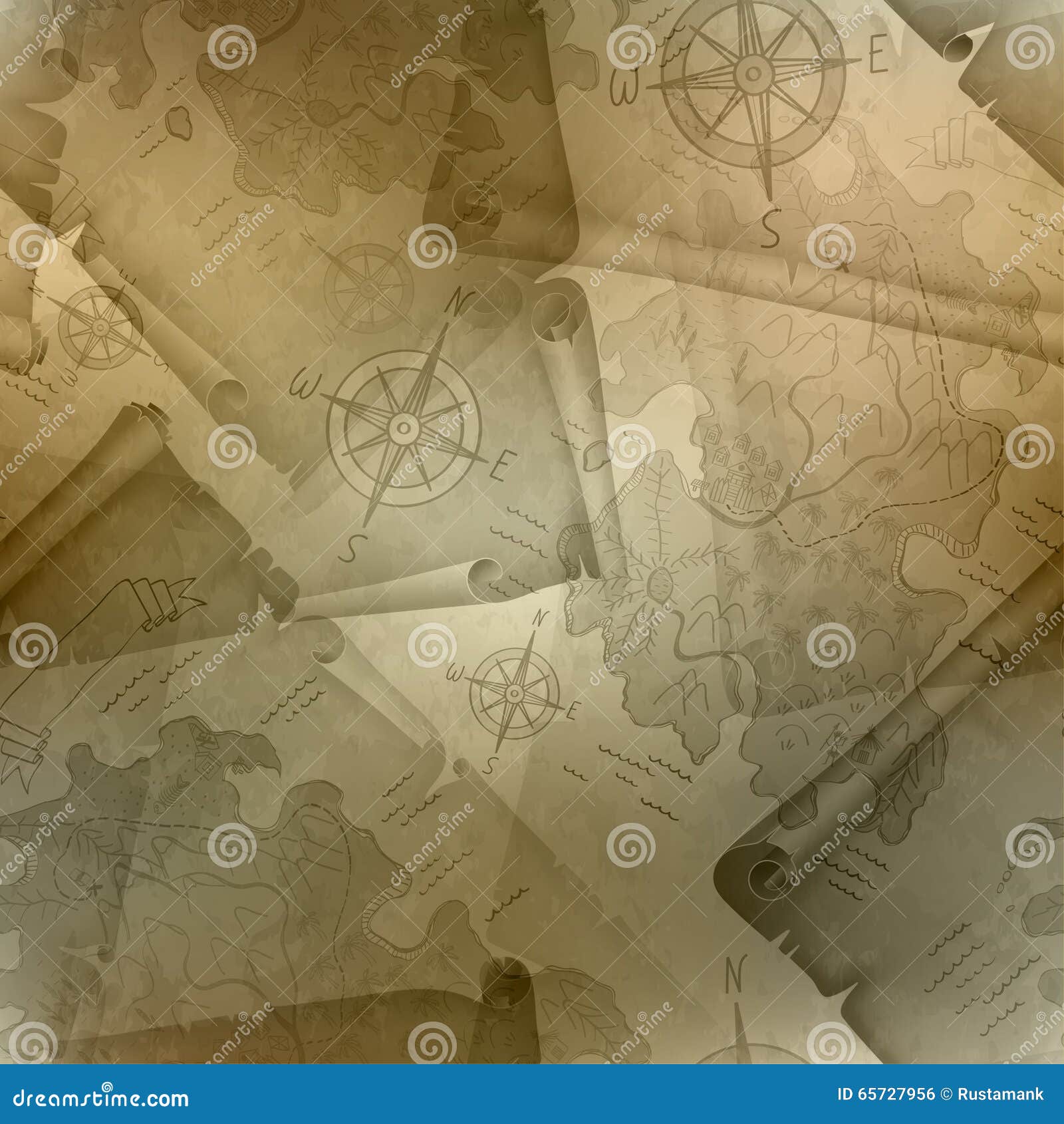 Brown Seamless Texture Of Old Map Of Treasure Island With A Compass And ...