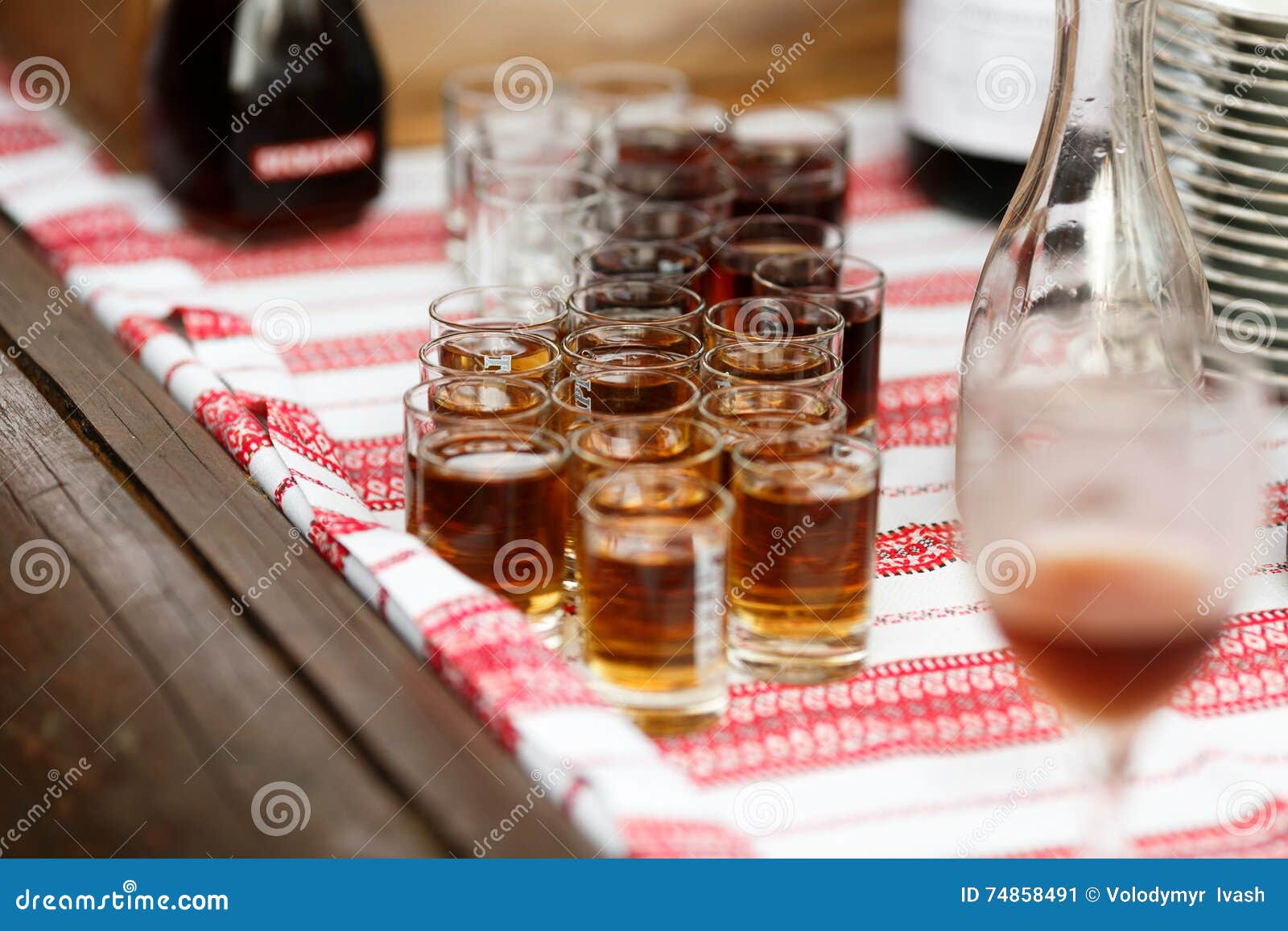 Brown Shots Stand on a Table Decorated in an Ethnic Style Stock Image ...
