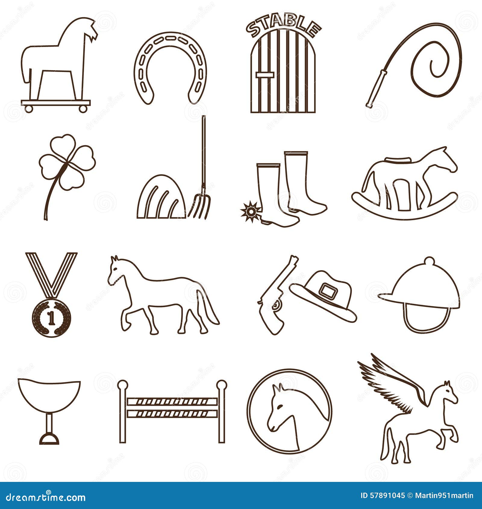 Brown Simple Horse Theme Outline Icons Set Eps10 Stock Vector ...