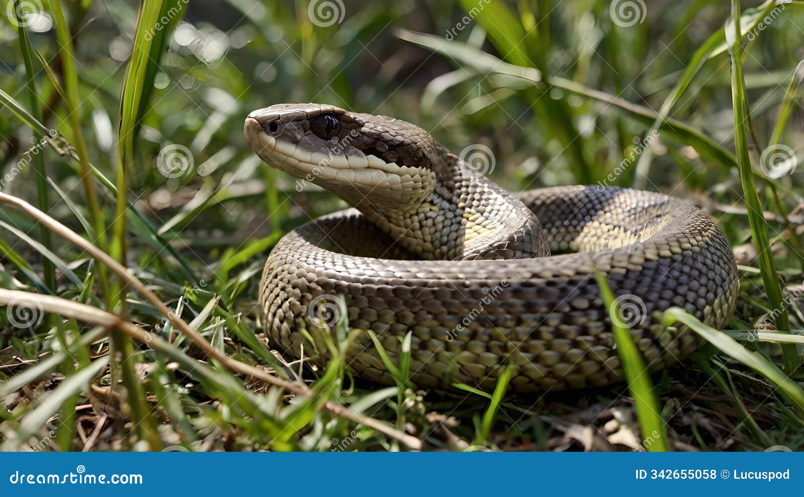 Close Up View of a Snake in the Grass Stock Illustration - Illustration ...
