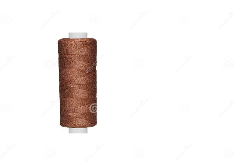 Brown Spool of Sewing Thread Isolated on White Background Stock ...