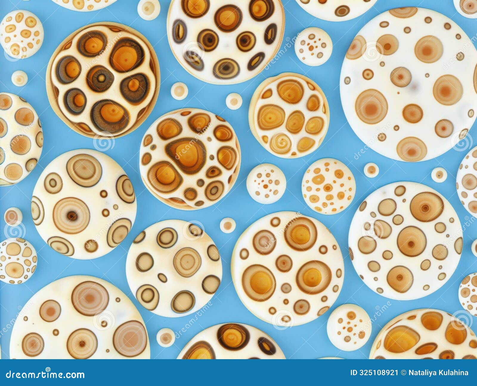 Brown Spotted Circles on a Blue Background in a Pattern Stock Image ...