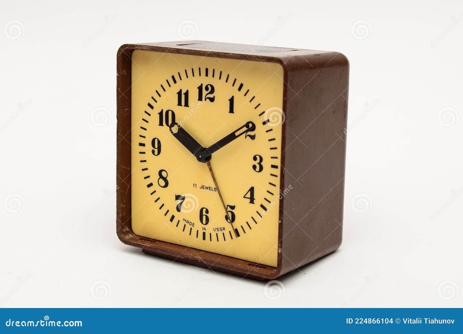 Brown Square Alarm Clock on a White Background Stock Photo - Image of ...