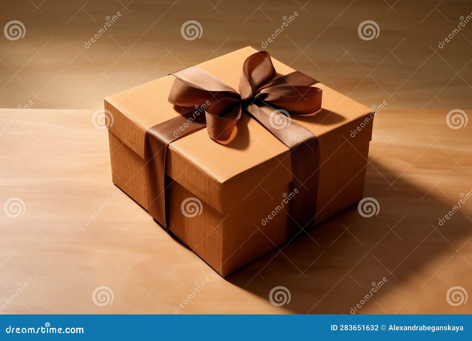 Brown Square Box with Ribbon and Bow Stock Illustration - Illustration ...