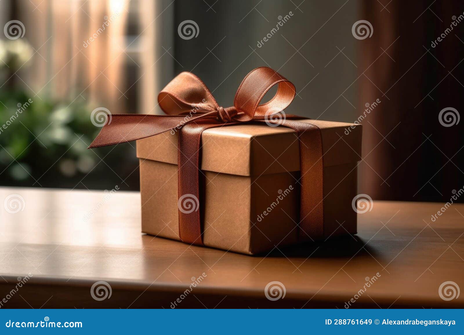 Brown Square Box with Ribbon and Bow Stock Illustration - Illustration ...