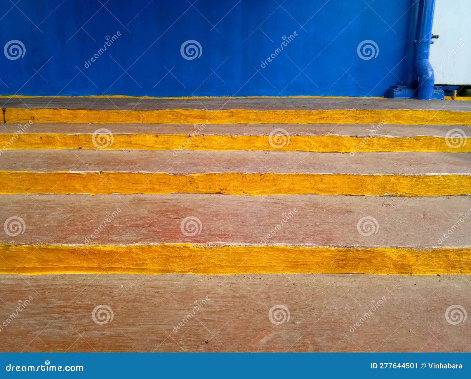 Brown Stair Blue Wall and Gutter Stock Image - Image of leaf, wood ...